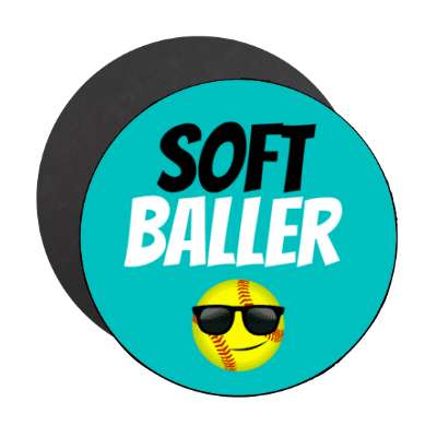 Soft Baller Softball Smiley Smirk Sunglasses Stickers, Magnet | Wacky Print
